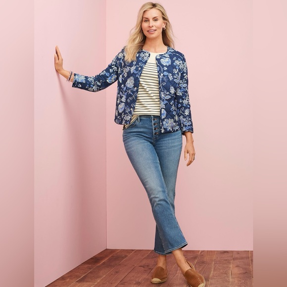 Talbots | Jackets & Coats | Talbots Jacobean Quilted Jacket In Navy ...
